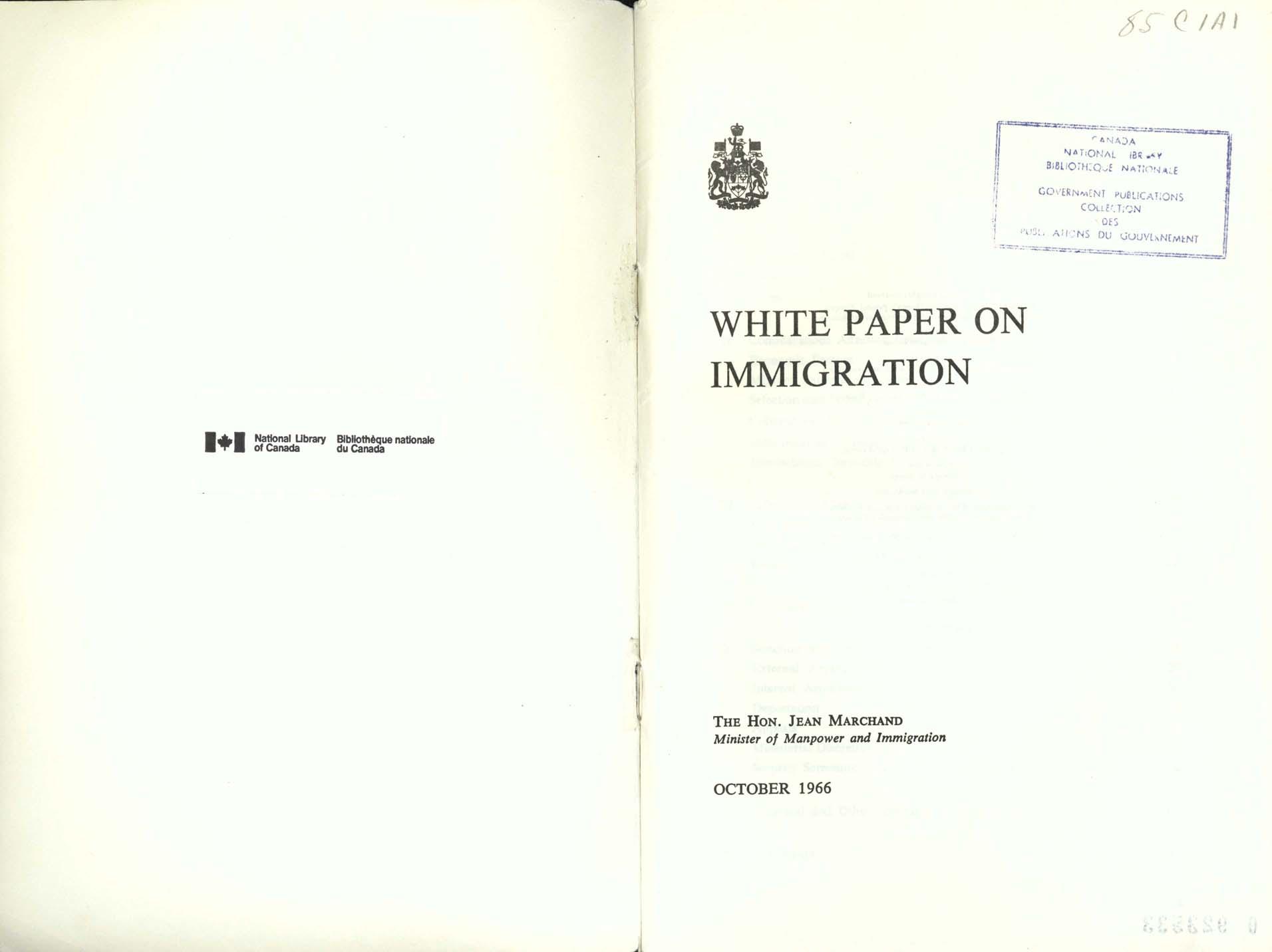 White Paper on Immigration, 1966 | Canadian Museum of Immigration at ...